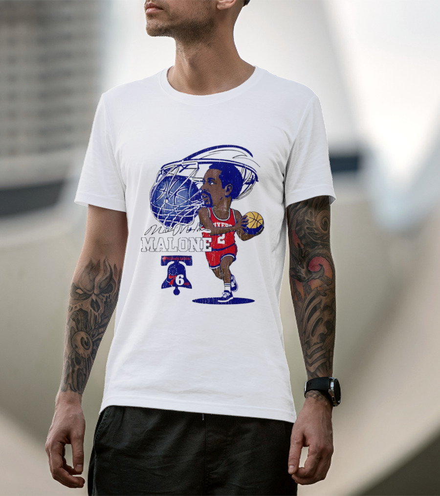 Moses Malone Philadelphia 76ers Basketball Caricature T-Shirt