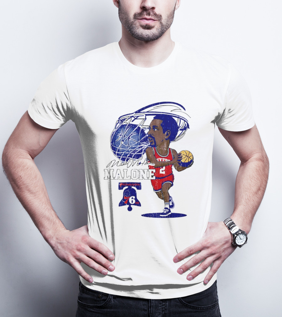 Moses Malone Philadelphia 76ers Basketball Caricature T-Shirt