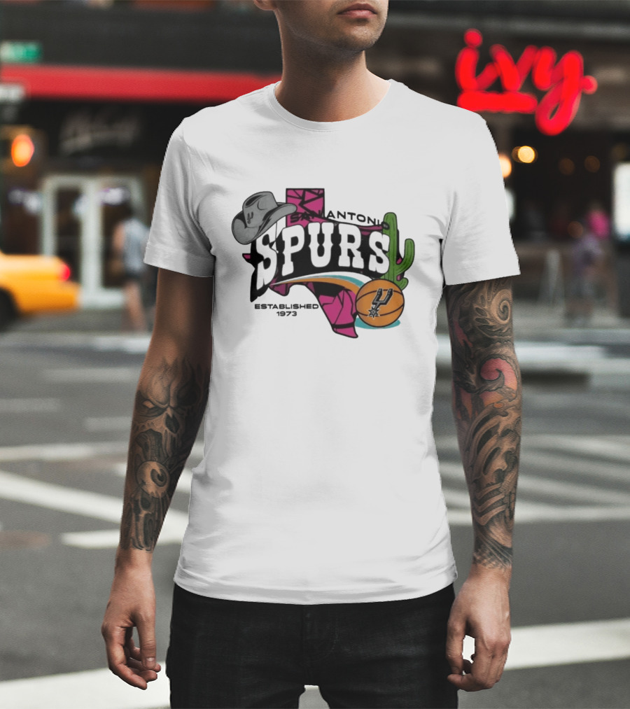 San Antonio Spurs Texas Cowboy Hat Cactus Basketball Established 1973 T-Shirt