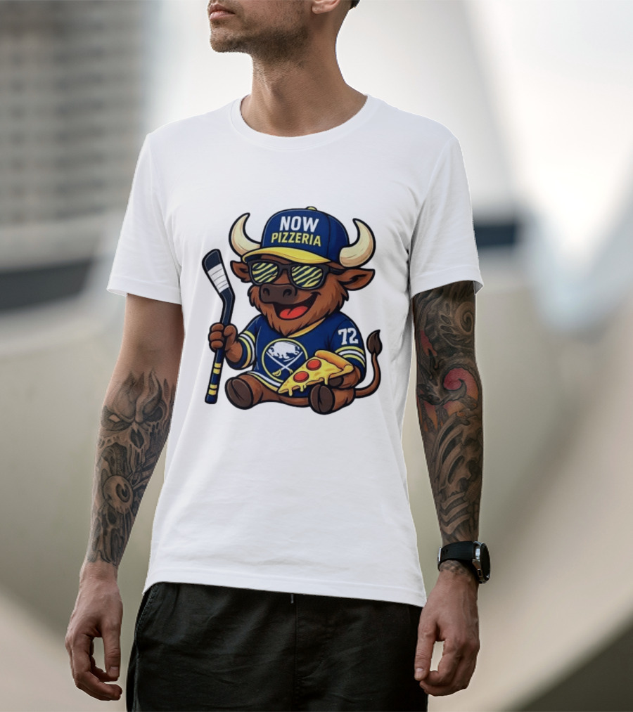 Tage Thompson Now Pizzeria Pizza Buffalo Sabres Hockey Bull Character 72 T-Shirt