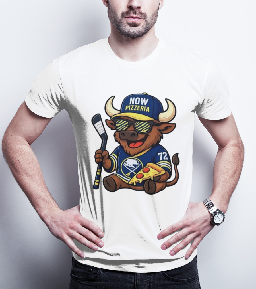Tage Thompson Now Pizzeria Pizza Buffalo Sabres Hockey Bull Character 72 T-Shirt