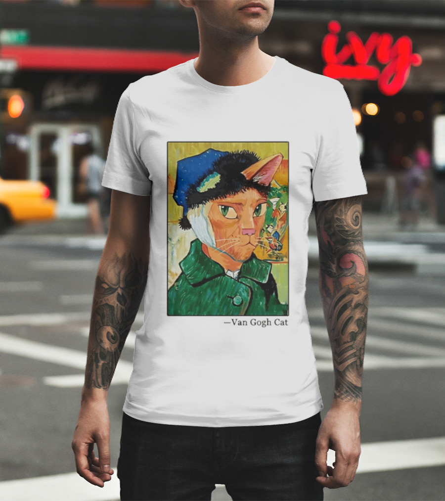 Cat In Van Gogh Style With Bandaged Ear Iconic Painting T-Shirt