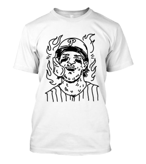 Bryce Harper Philadelphia Phillies Smiling Player Cartoon Phillies Hat Flame T-Shirt