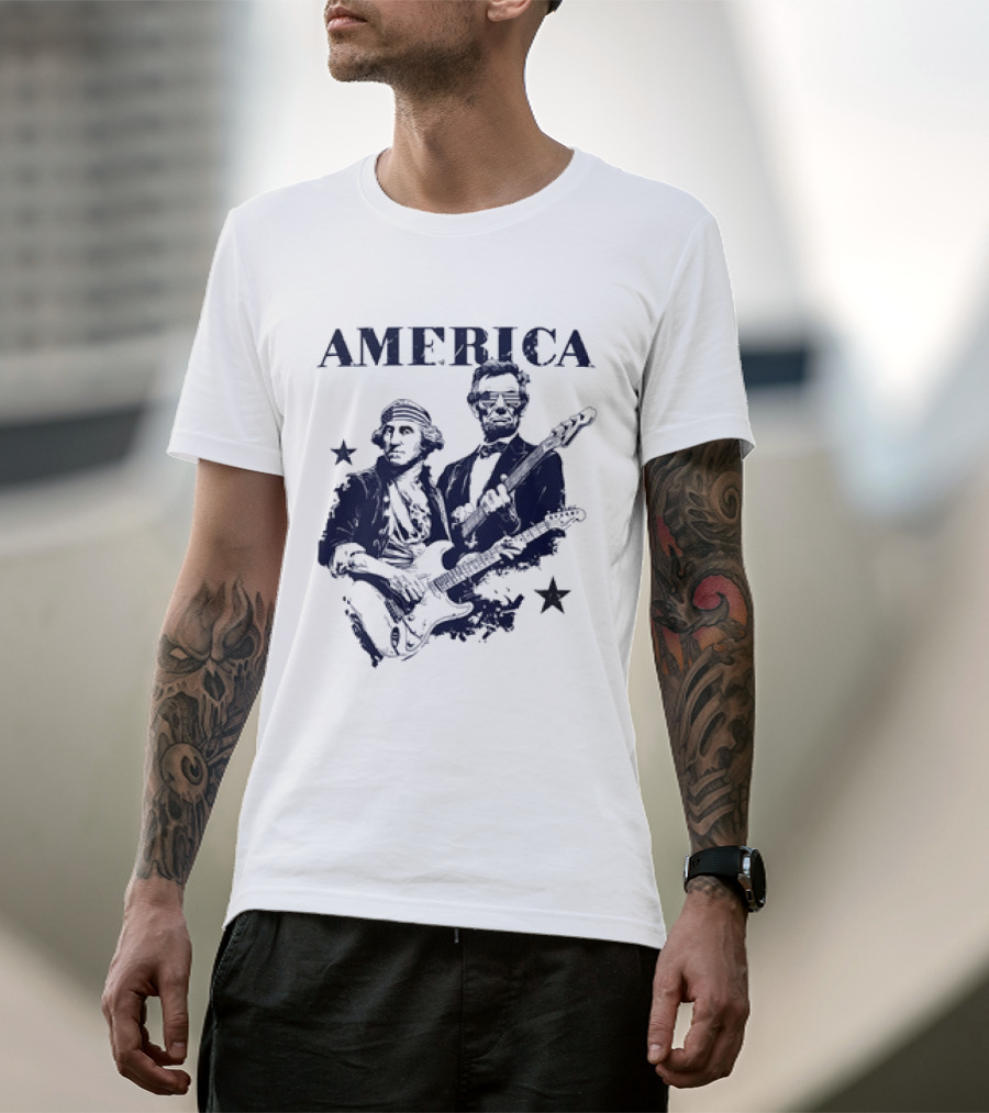 America George Washington Abraham Lincoln Presidential Rockstars 250 T-Shirt