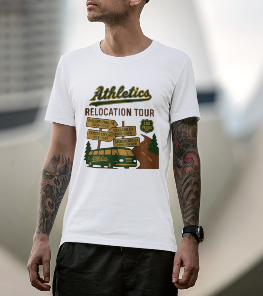 Athletics Relocation Tour Philadelphia Kansas City Oakland Sacramento Las Vegas T-Shirt