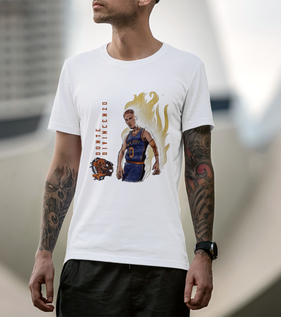 Donte DiVincenzo New York Knicks Flaming Basketball Inferno T-Shirt