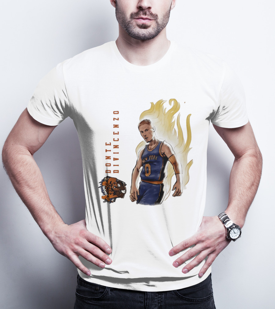 Donte DiVincenzo New York Knicks Flaming Basketball Inferno T-Shirt