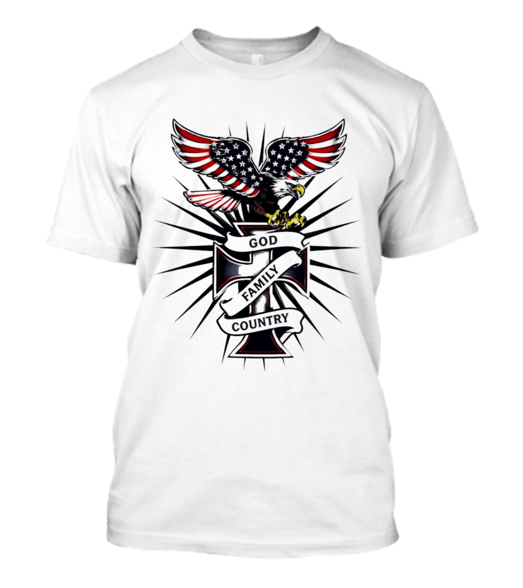 Eagle With American Flag Wings And Cross God Family Country T-Shirt
