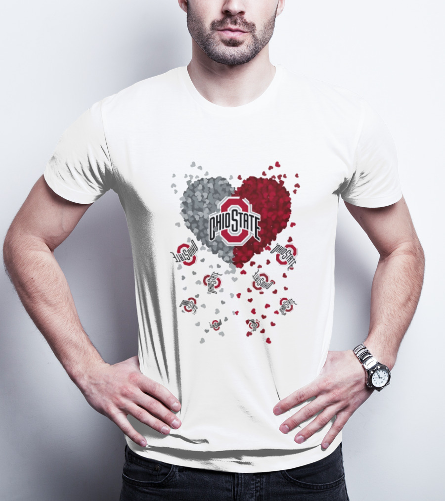 Heart Of Ohio State Buckeyes Football 2026 Red And Gray Hearts With Buckeye Logos T-Shirt