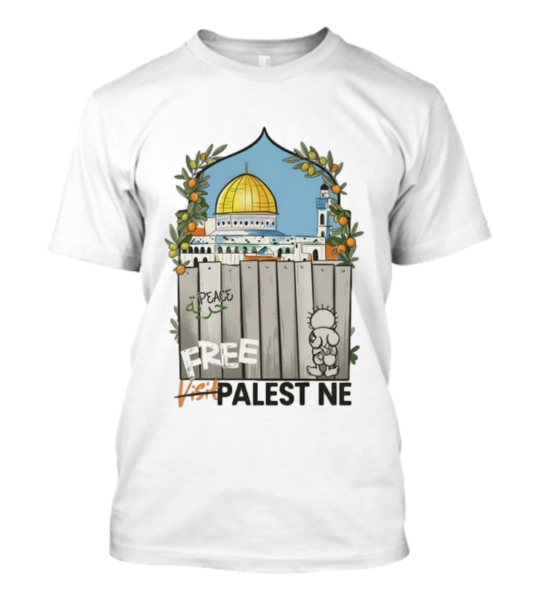 Nakba 78 Free Jerusalem Palestine Peace Symbol Olive Tree Dome T-Shirt