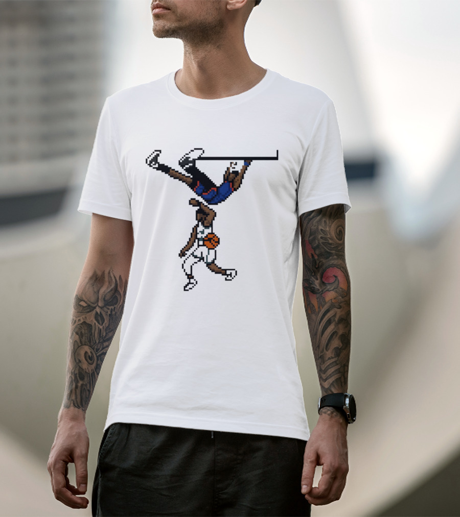 Knicks Vs Celtics OG Anunoby Dunks Against Jayson Tatum Pixel Art 8 Bit T-Shirt
