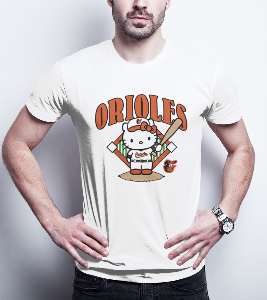 Baltimore Orioles Hello Kitty MLB Collaboration With Baseball T-Shirt