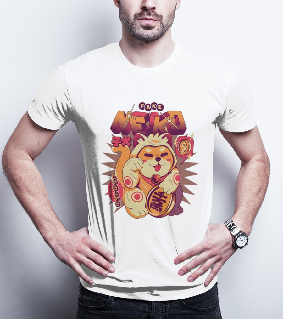 Fake Neko Shiba Inu Lucky Cat Coin Japan T-Shirt