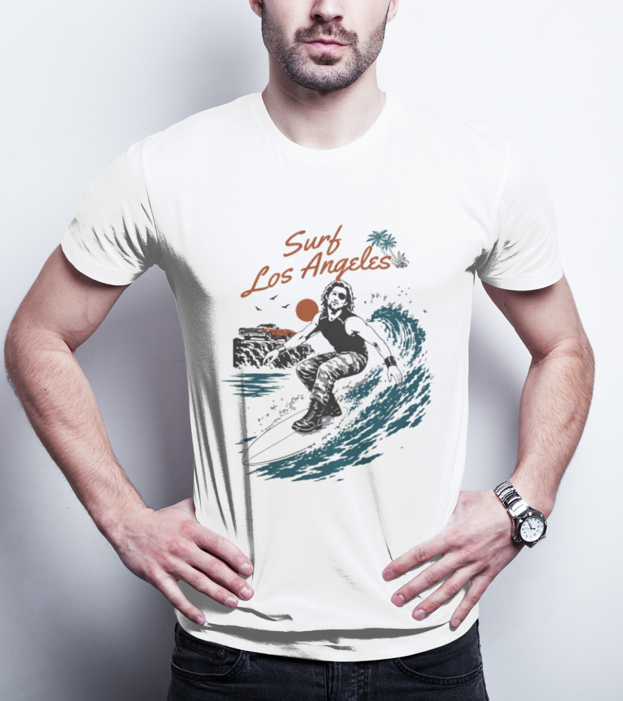 Surf Los Angeles 2026 Vintage Surfer With Sunset And Palm Tree Ocean Wave T-Shirt