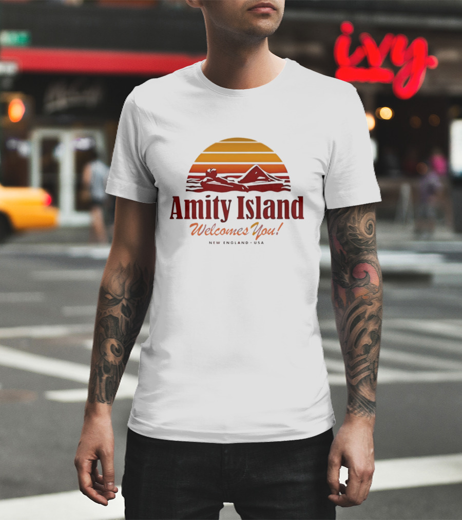 Amity Island Welcomes You New England USA Sunset Scene T-Shirt