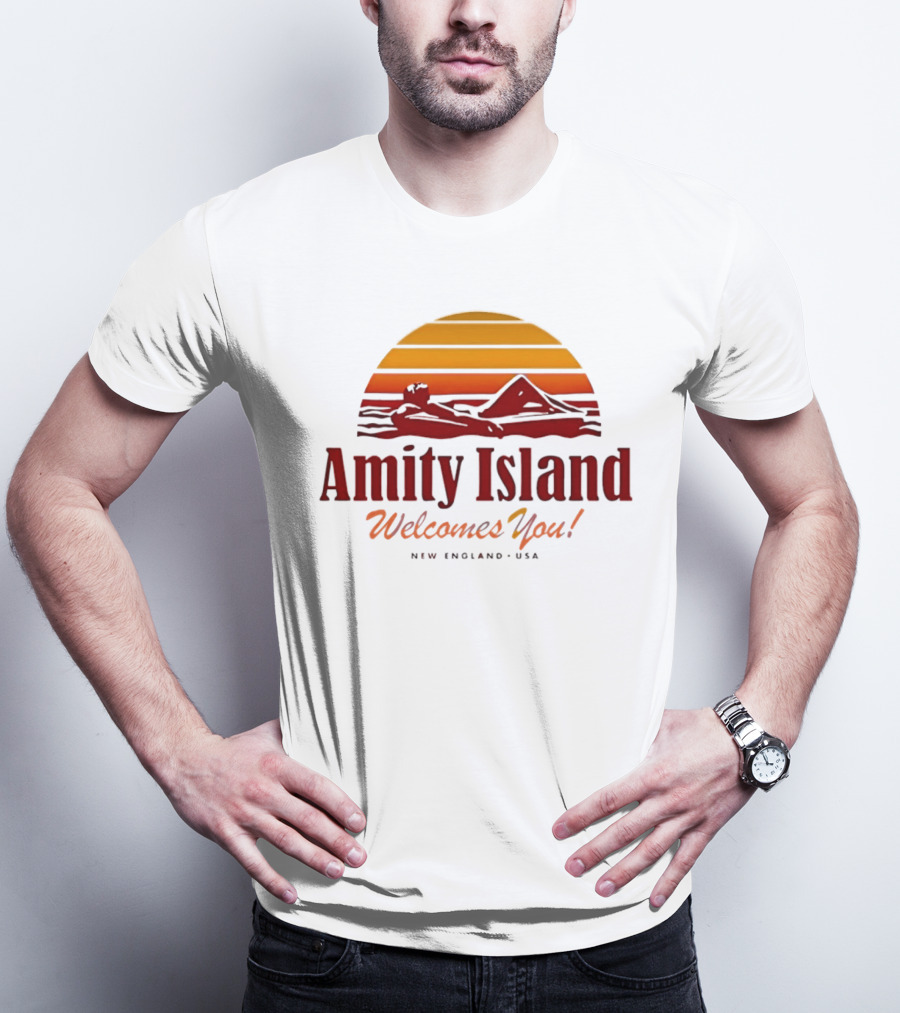 Amity Island Welcomes You New England USA Sunset Scene T-Shirt
