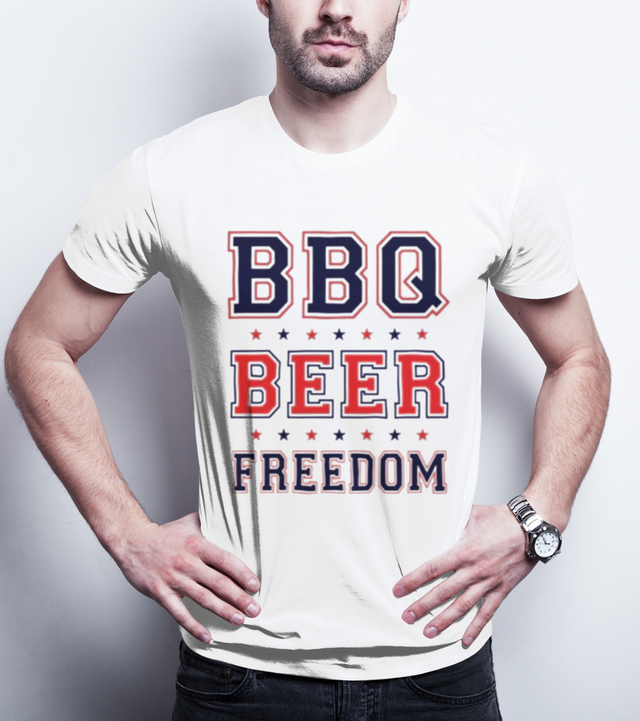 BBQ Beer Freedom Stars Bold Text Patriotic T-Shirt