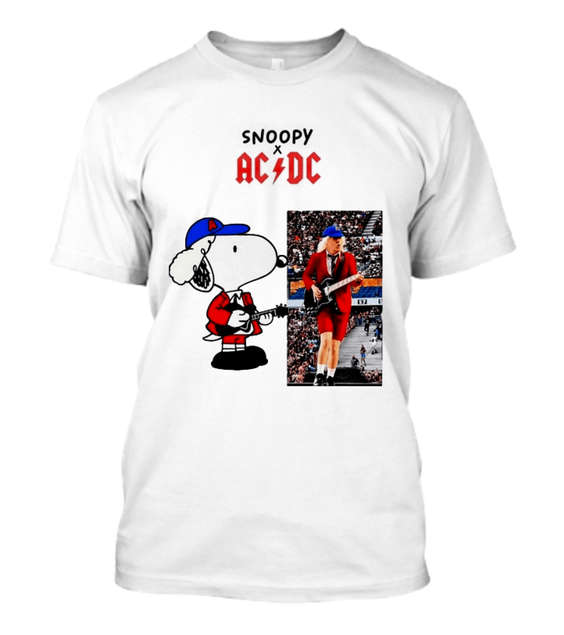 Snoopy Peanuts AC DC Angus Young Rock Concert T-Shirt
