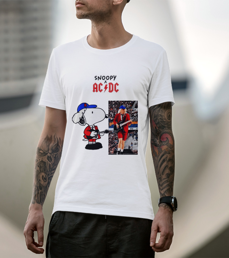 Snoopy Peanuts AC DC Angus Young Rock Concert T-Shirt