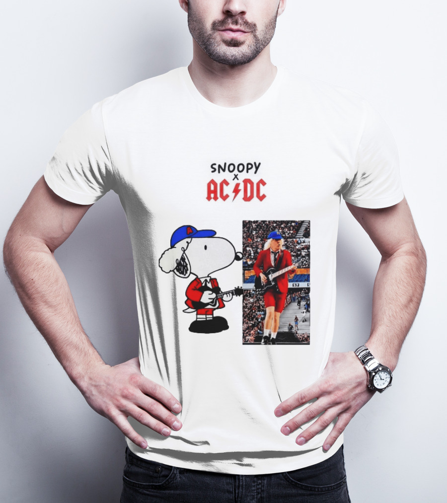 Snoopy Peanuts AC DC Angus Young Rock Concert T-Shirt