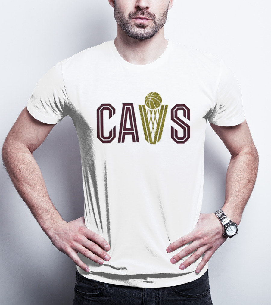 CAVS Gold Glitter Basketball Trophy Net T-Shirt