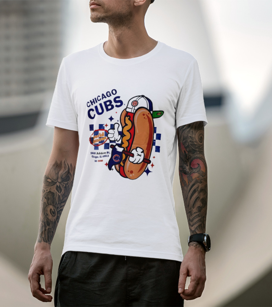Chicago Cubs World Famous 1060 Addison St Hot Dog Wrigley Field Baseball Fan T-Shirt