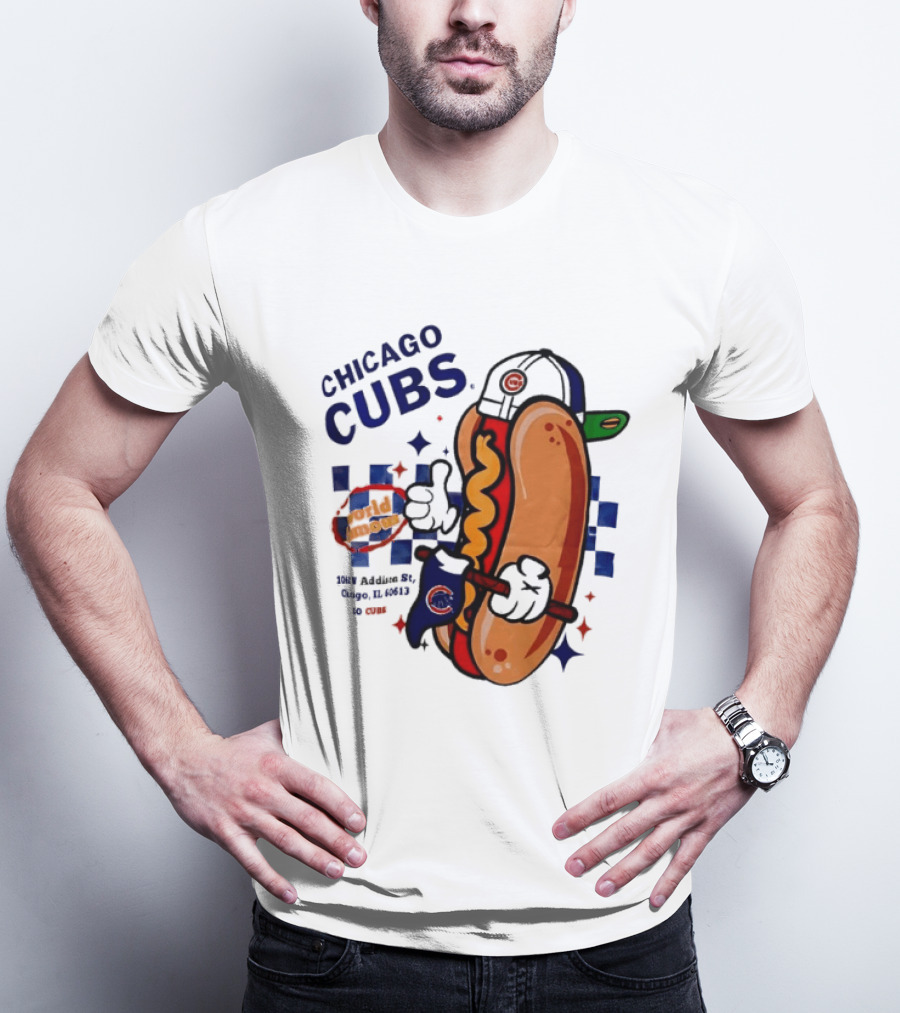 Chicago Cubs World Famous 1060 Addison St Hot Dog Wrigley Field Baseball Fan T-Shirt