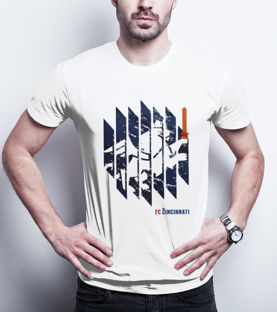 FC Cincinnati Sheared Lion Football Fans Iconic Bold Striped Image T-Shirt