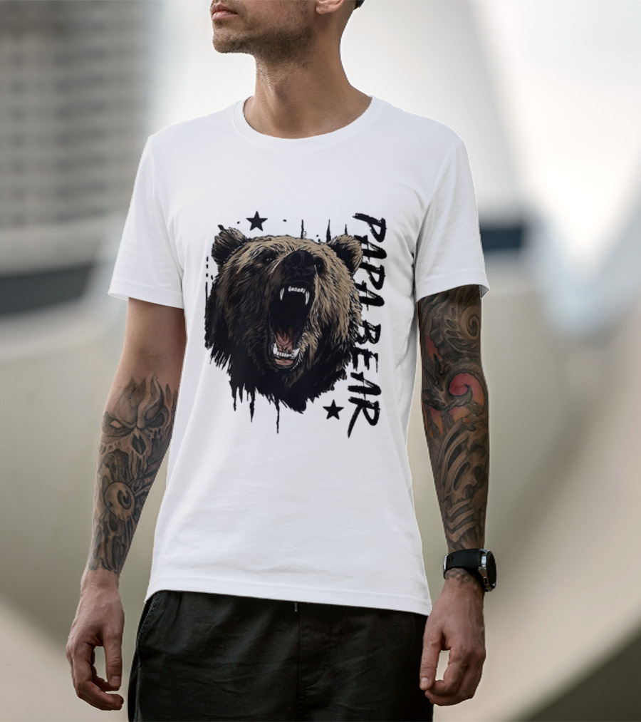 Papa Bear Distressed Flag Bold Grizzly Roar Father's Day T-Shirt