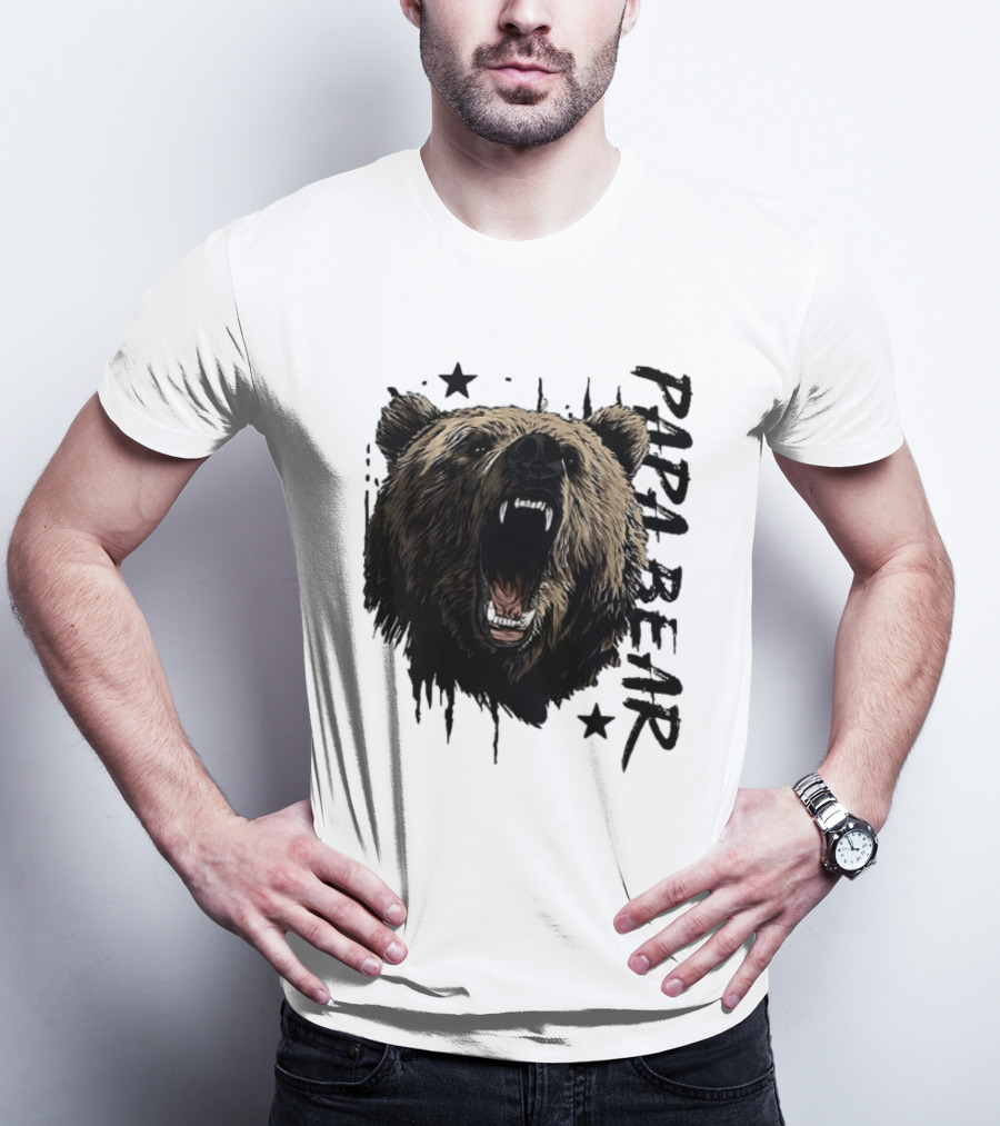Papa Bear Distressed Flag Bold Grizzly Roar Father's Day T-Shirt