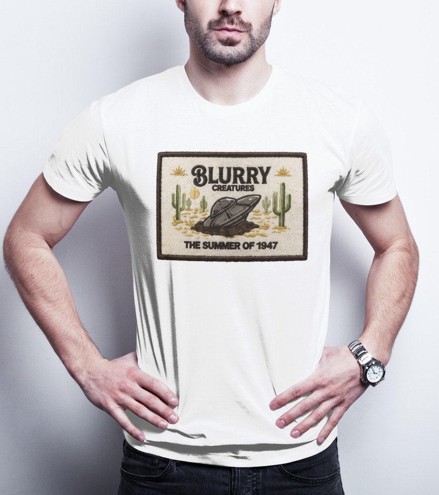 Blurry Creatures UFO Summer 1947 Desert Landscape Cactus Scene T-Shirt