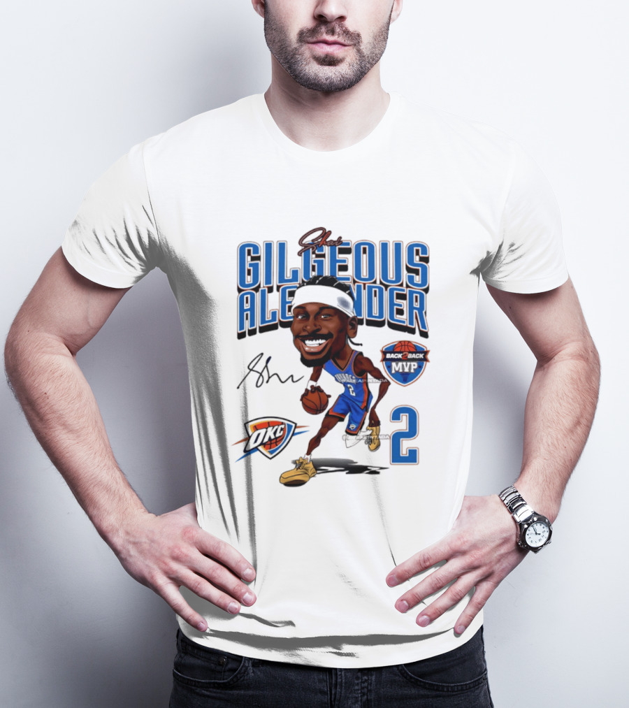 Shai Gilgeous Alexander OKC Thunder Back 2 Back MVP Number 2 Caricature T-Shirt