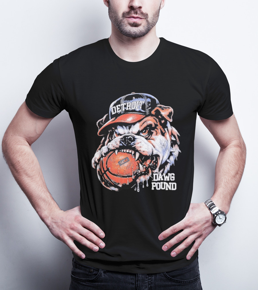 Detroit Bulldog Holding Basketball Dawg Pound T-Shirt