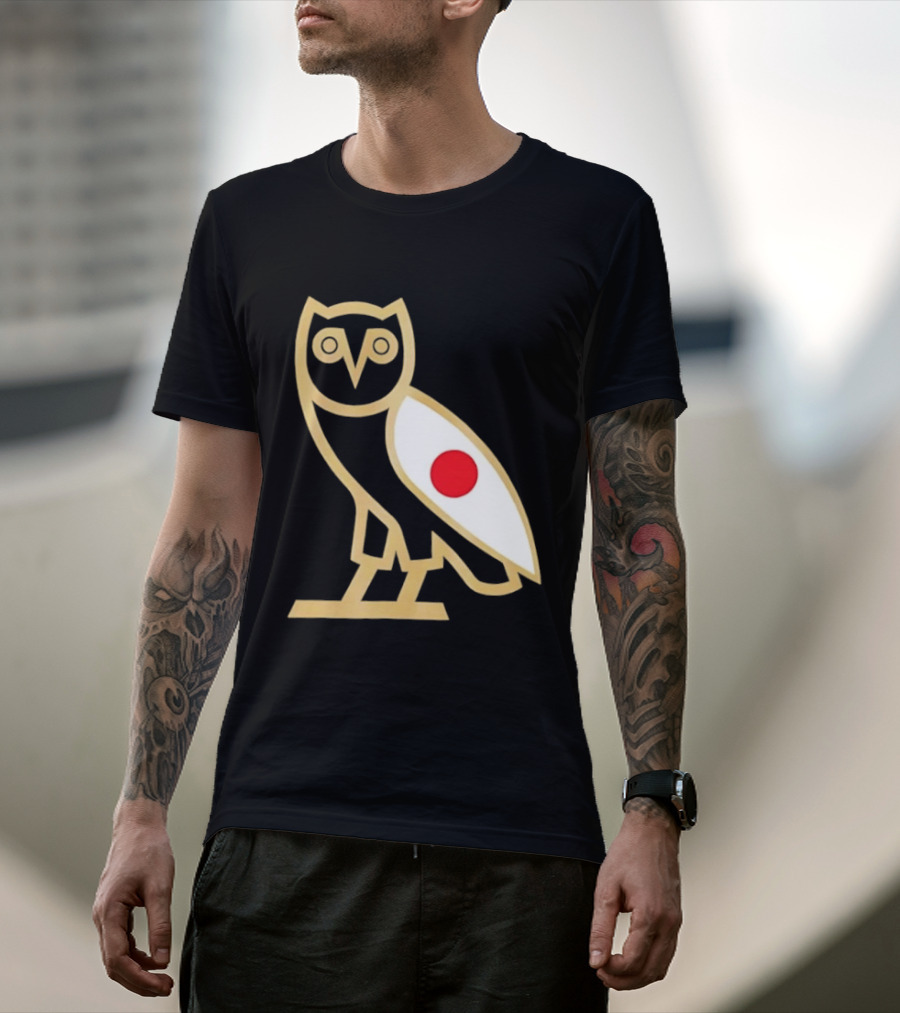 OVO Owl Japan Flag Icon Gold Outline And Red Circle Motif T-Shirt