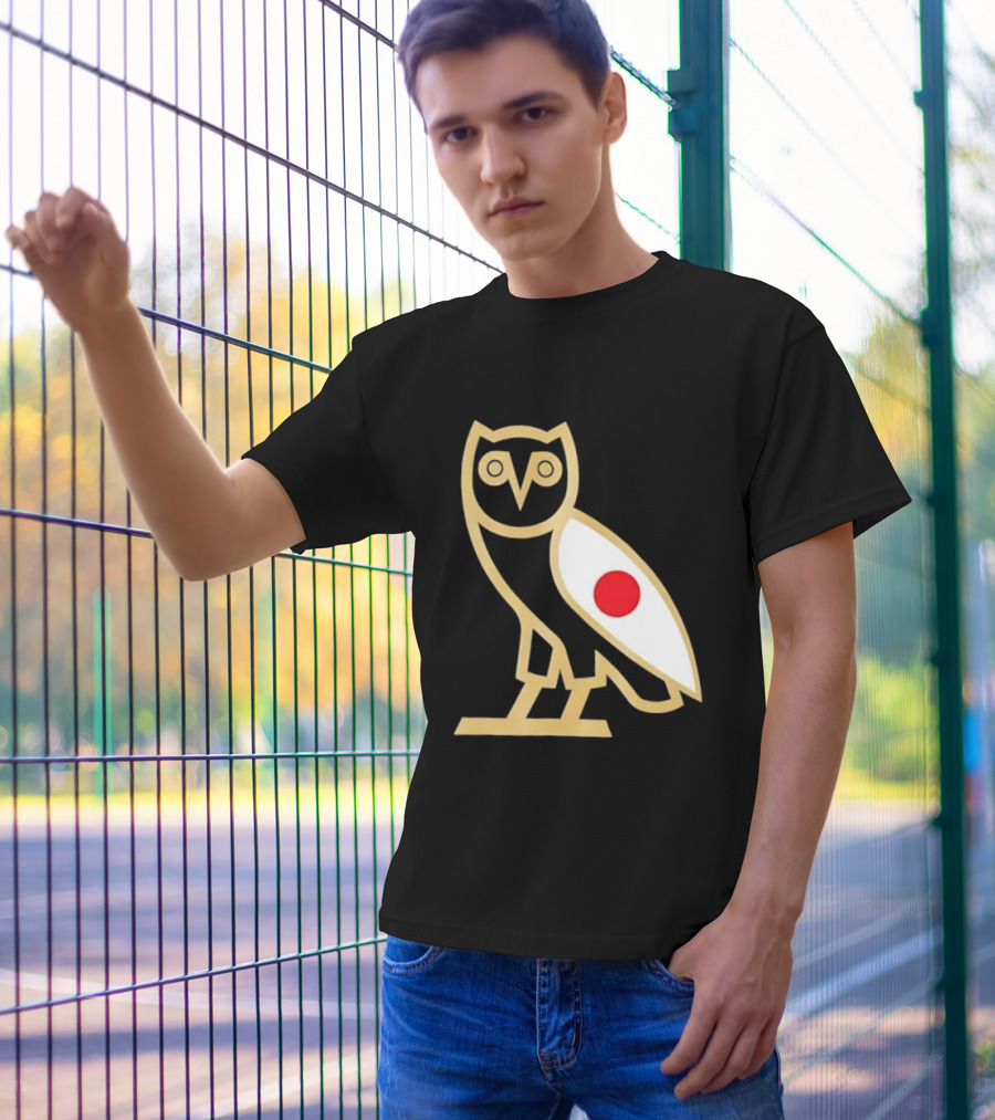 OVO Owl Japan Flag Icon Gold Outline And Red Circle Motif T-Shirt