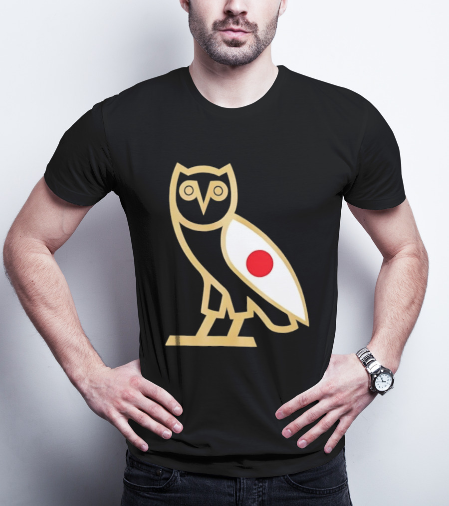 OVO Owl Japan Flag Icon Gold Outline And Red Circle Motif T-Shirt