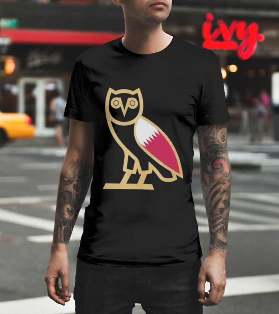 OVO Owl Gold Outline Qatar Flag Wing T-Shirt