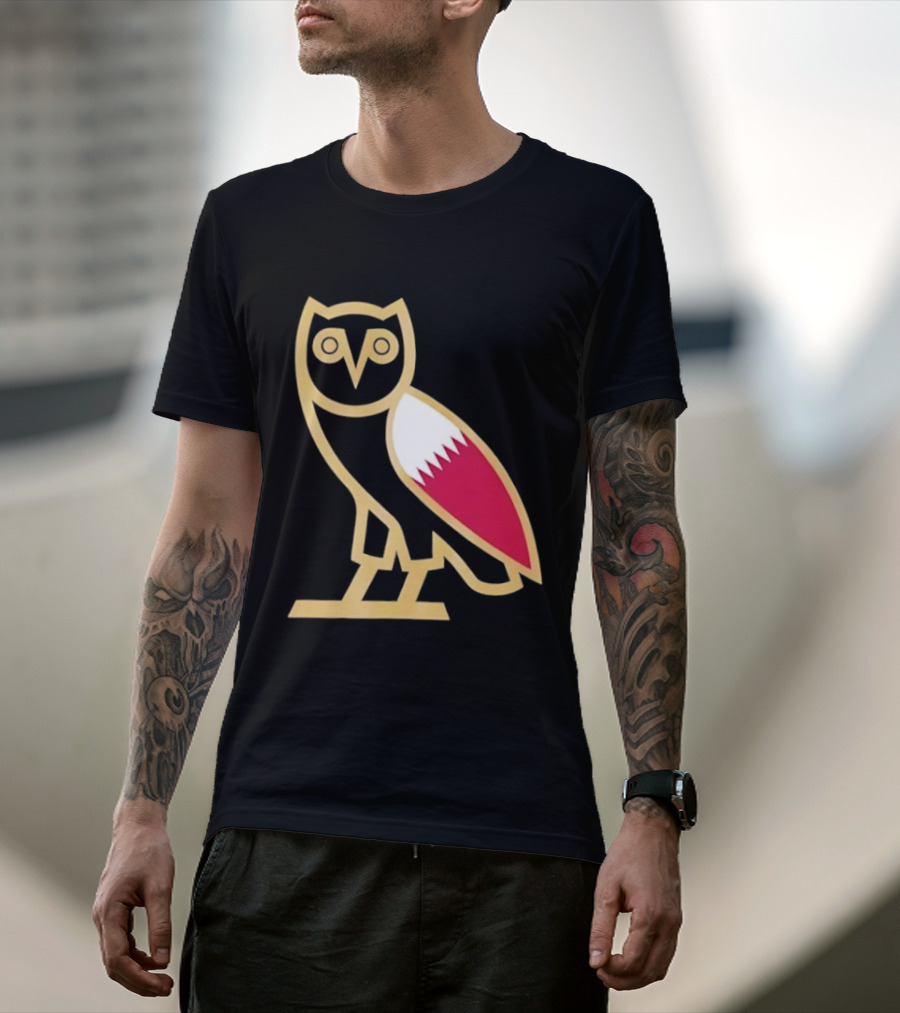 OVO Owl Gold Outline Qatar Flag Wing T-Shirt
