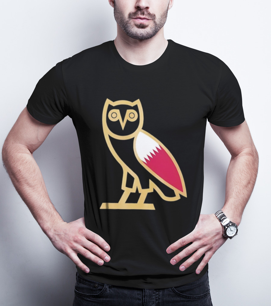 OVO Owl Gold Outline Qatar Flag Wing T-Shirt
