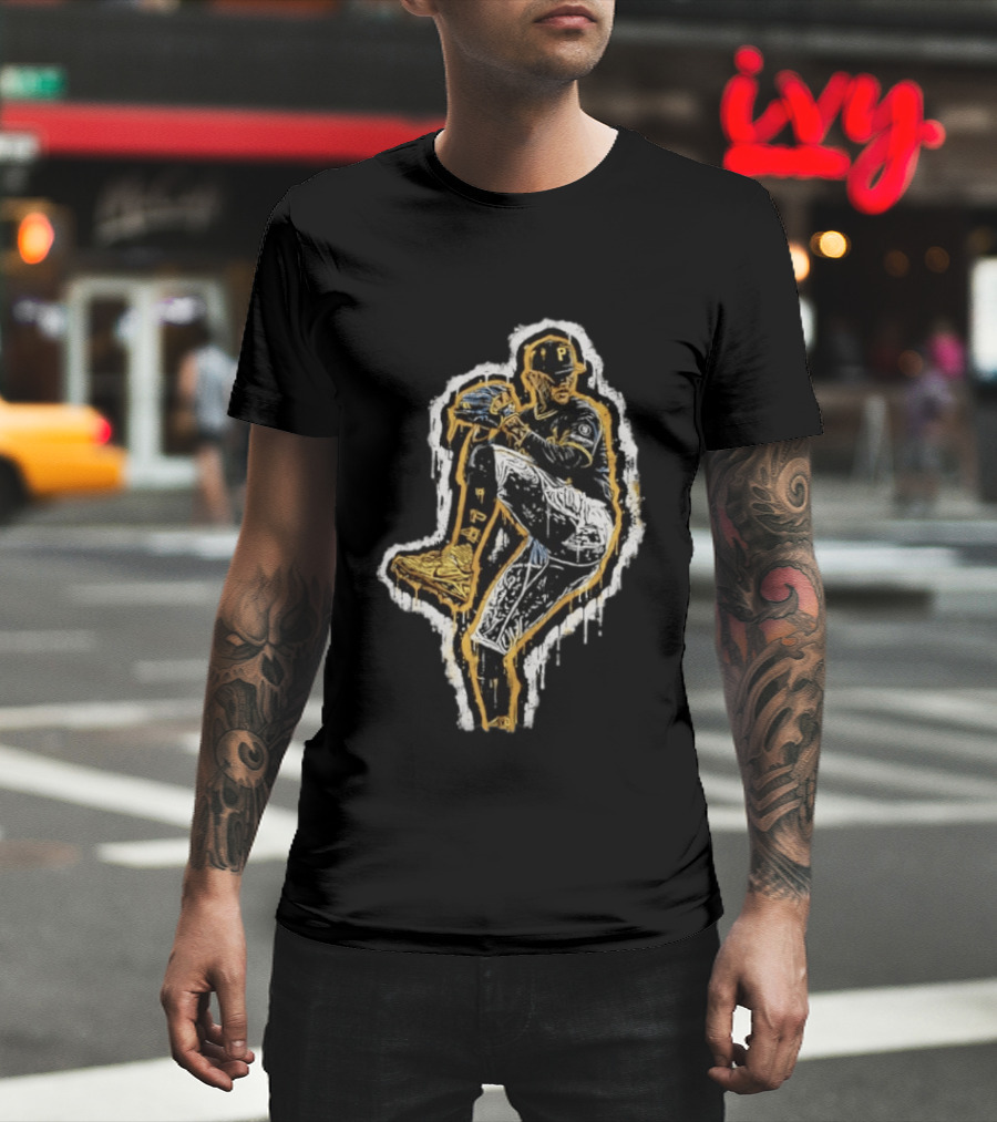 Paul Skenes Pittsburgh Pirates Pitching Pose Splatter Paint T-Shirt