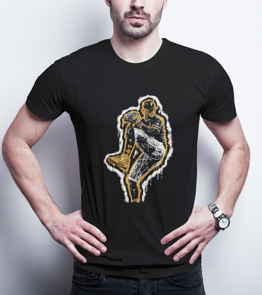 Paul Skenes Pittsburgh Pirates Pitching Pose Splatter Paint T-Shirt