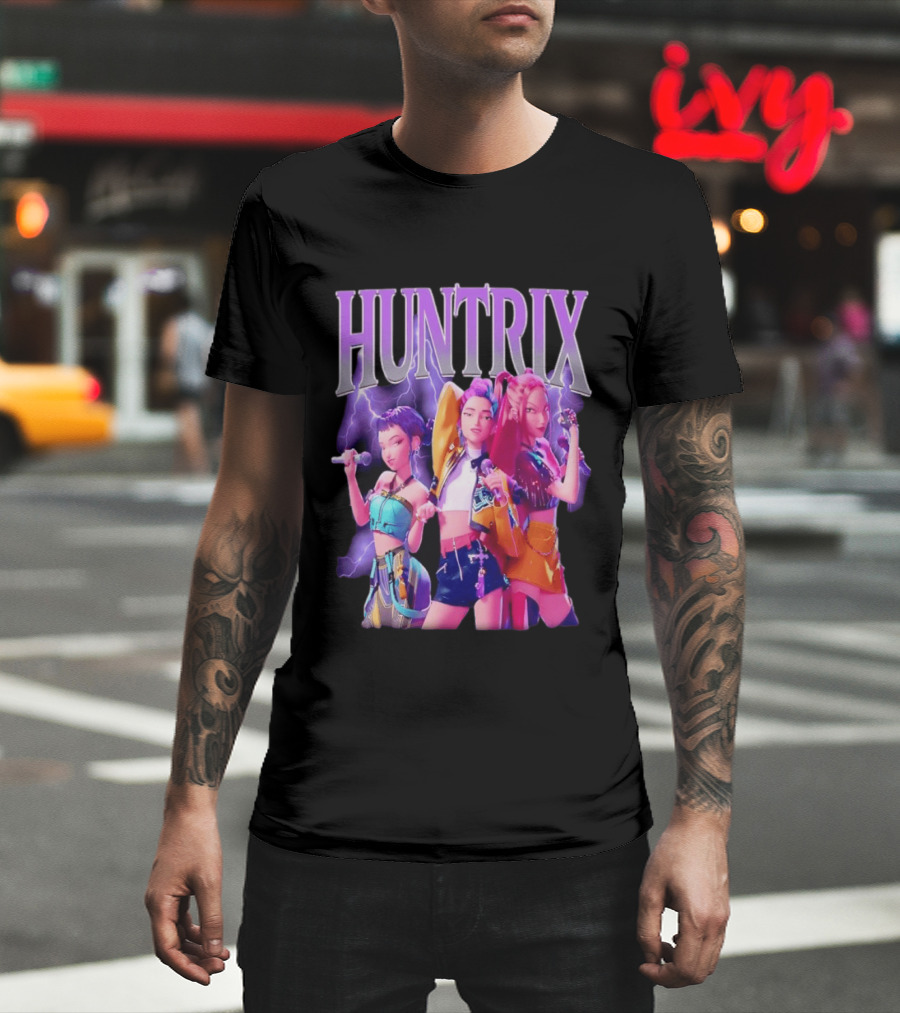 Huntrix Kpop Band Cartoon Characters With Microphones T-Shirt