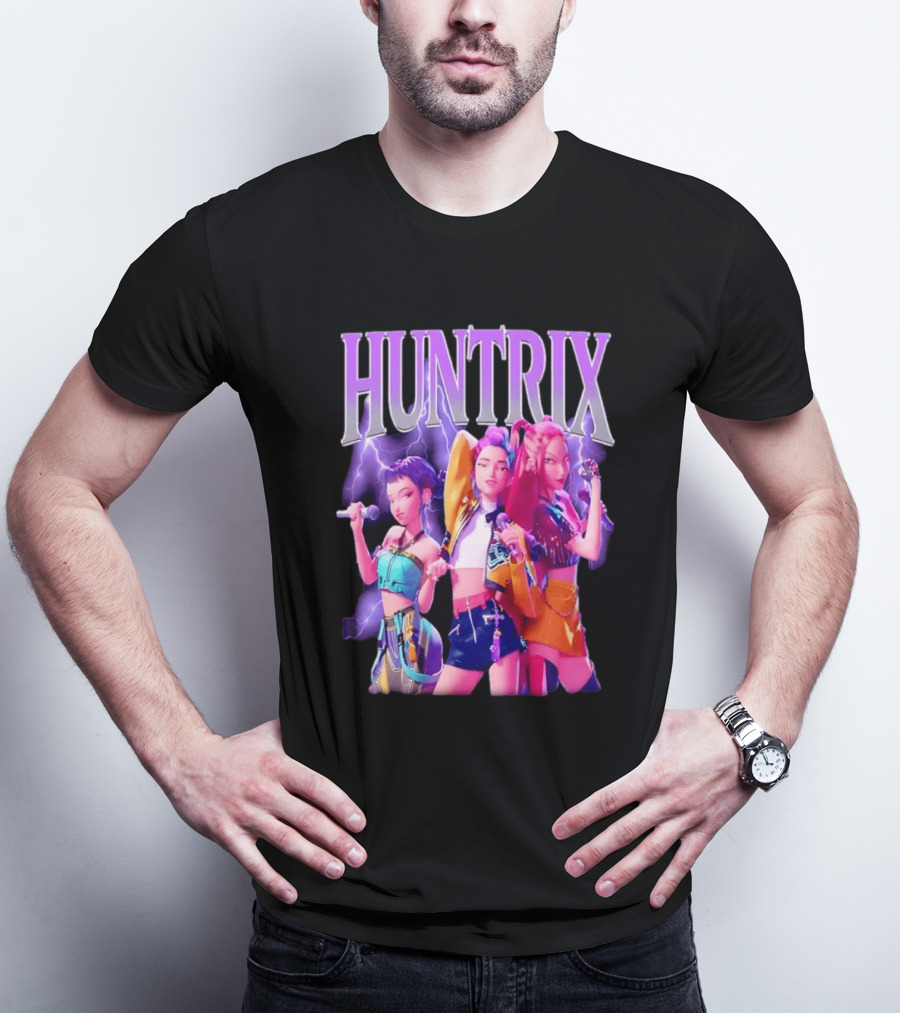 Huntrix Kpop Band Cartoon Characters With Microphones T-Shirt