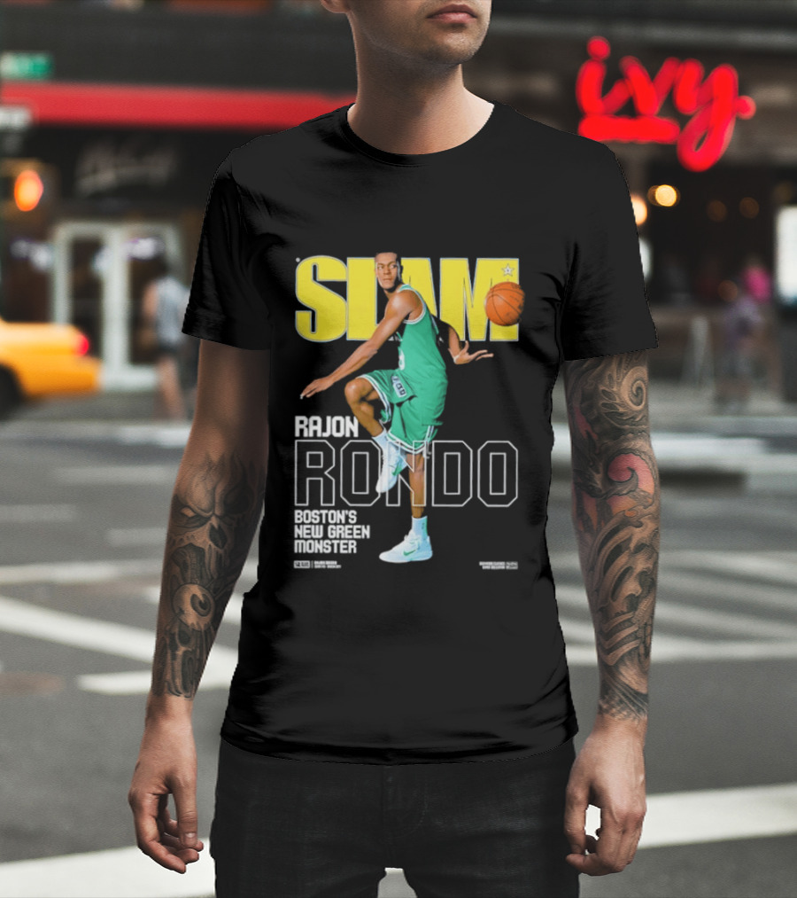 Slam Magazine Cover Rajon Rondo Boston New Green Monster Basketball T-Shirt