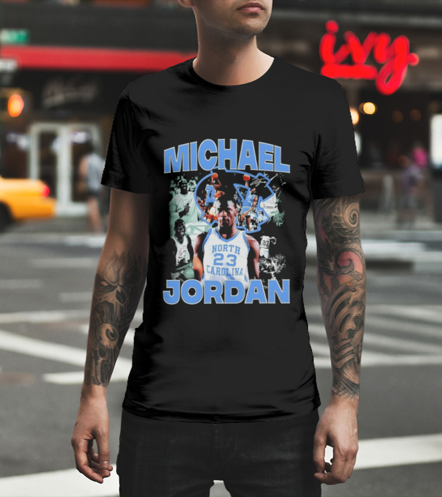 Michael Jordan 23 North Carolina Tar Heels Basketball Iconic Blue And White T-Shirt