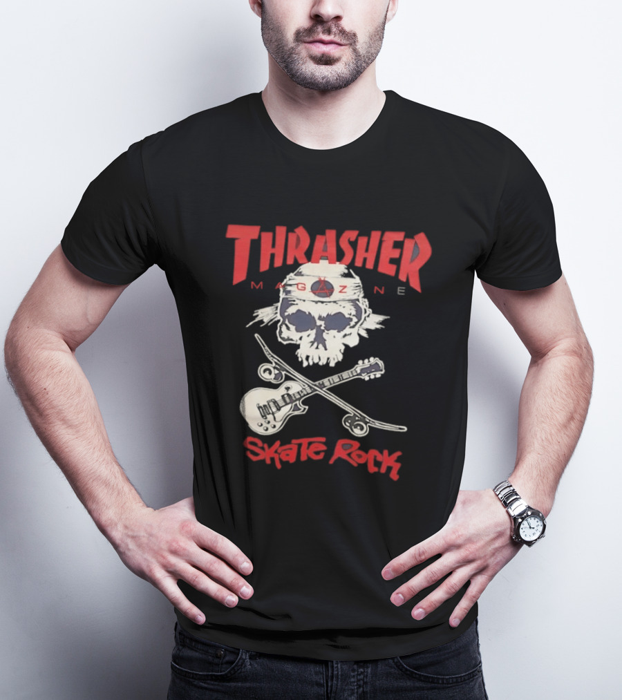 Thrasher Magazine Skate Rock Skull Guitar Crossbones T-Shirt