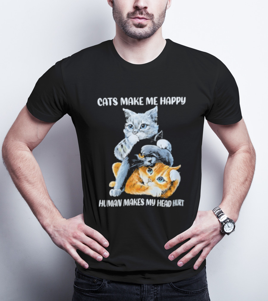 Cats Make Me Happy Human Makes My Head Hurt Cute Cat Duo T-Shirt