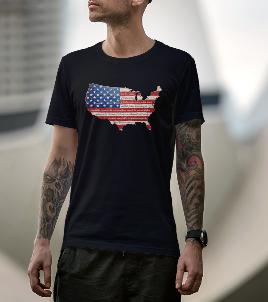 We The People Flag Map Of The United States Constitution T-Shirt