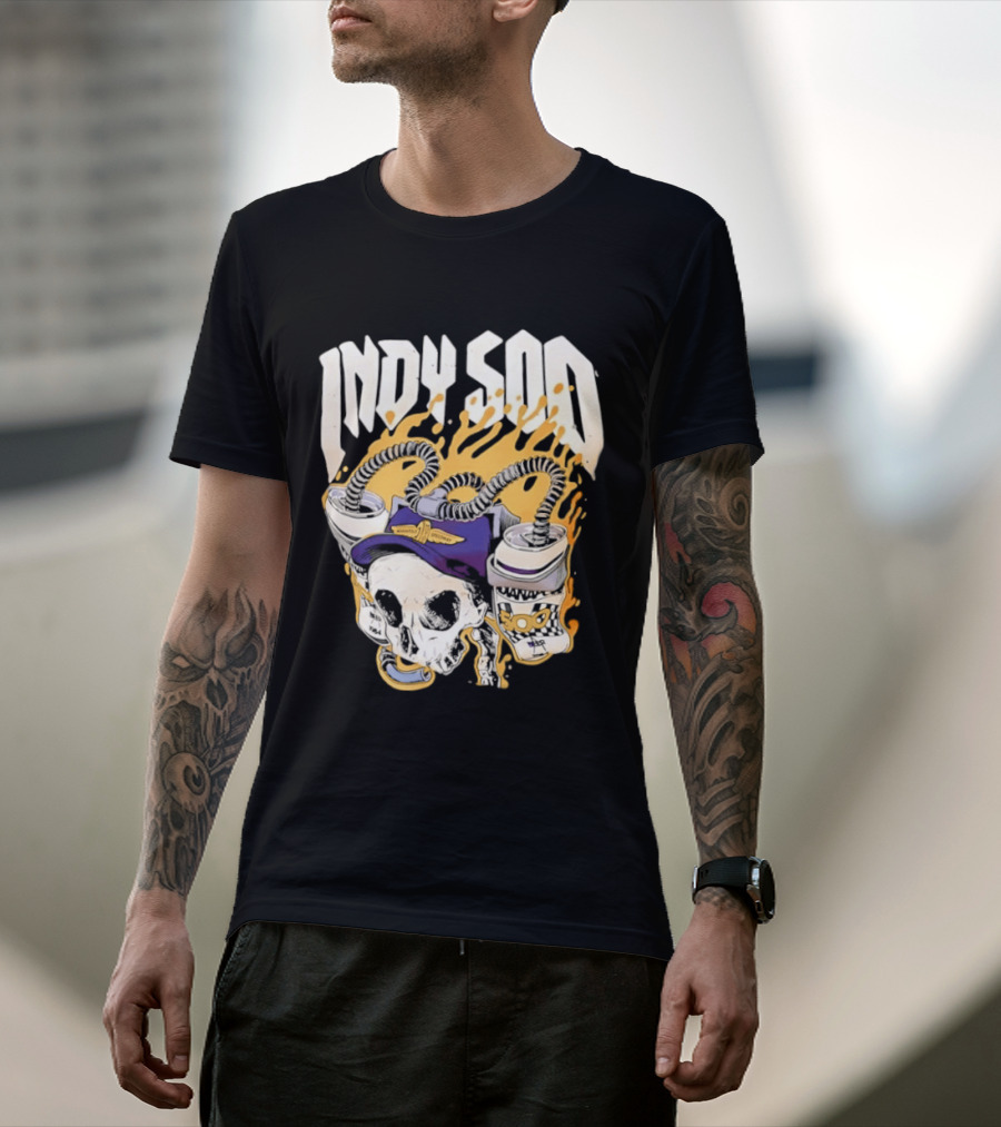 Indy 500 Skull Cap Beer Drinking Racing T-Shirt