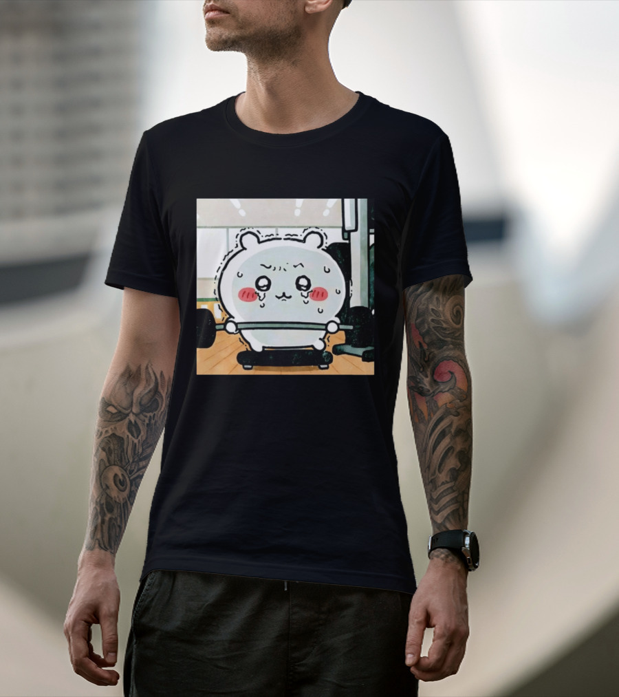 Chiikawa Usagi Exercising Gym Scene Cute Cartoon Character Training T-Shirt
